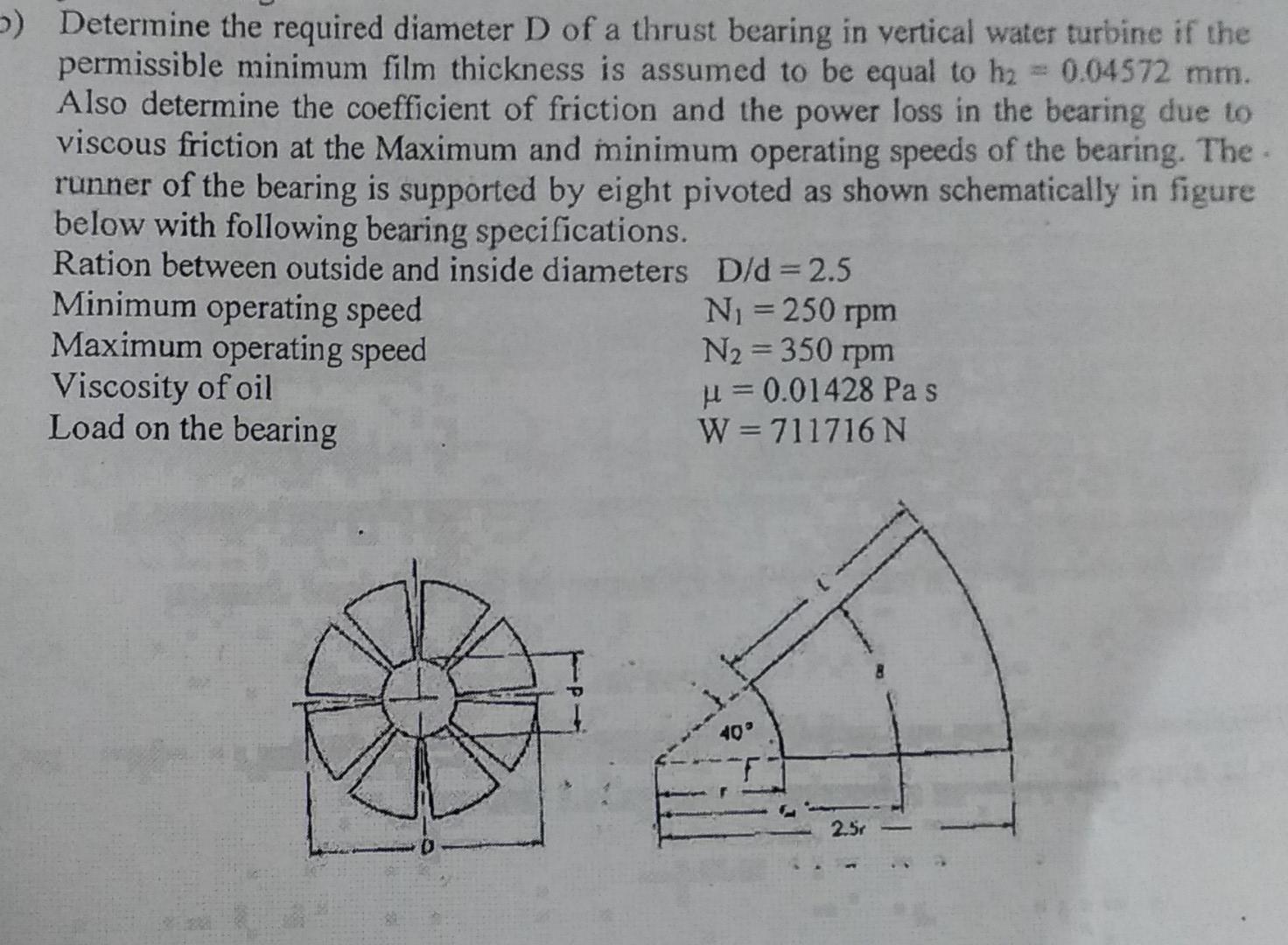 Solved Determine the required diameter D of a thrust bearing | Chegg.com