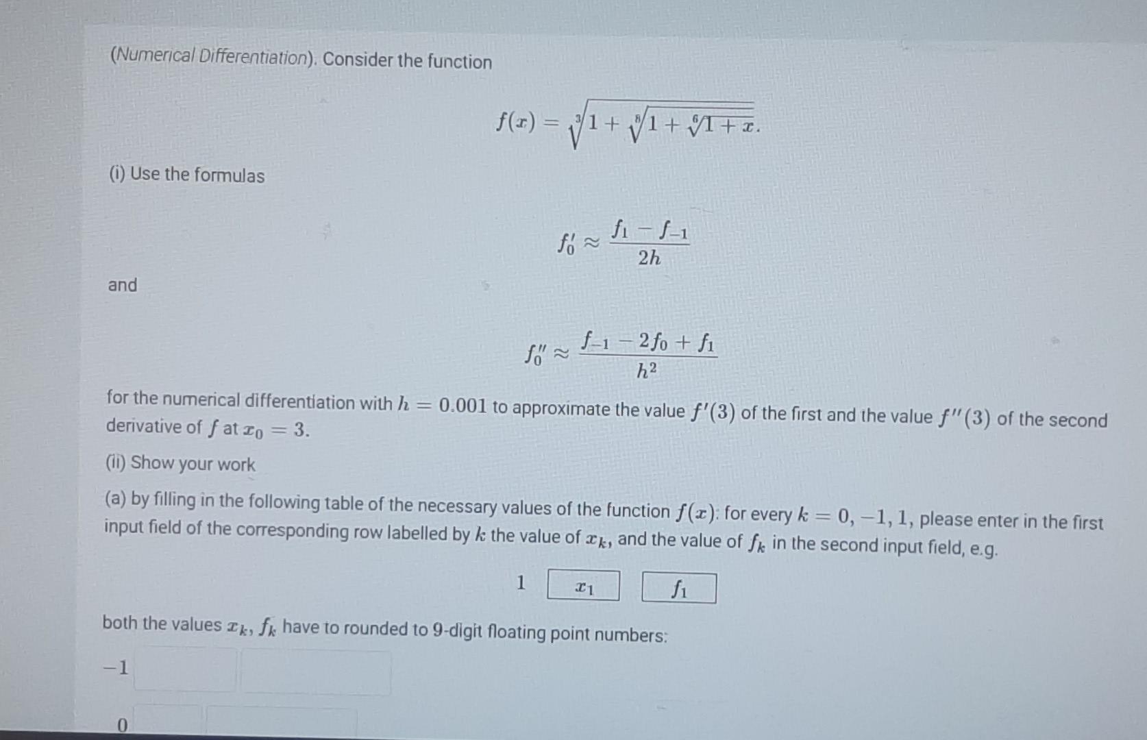 Solved (Numerical Differentiation). Consider the function | Chegg.com