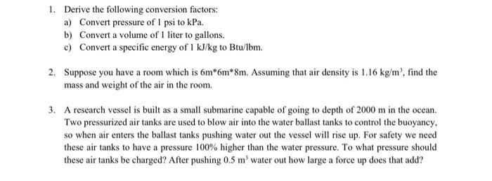 Solved 1. Derive the following conversion factors: a) | Chegg.com