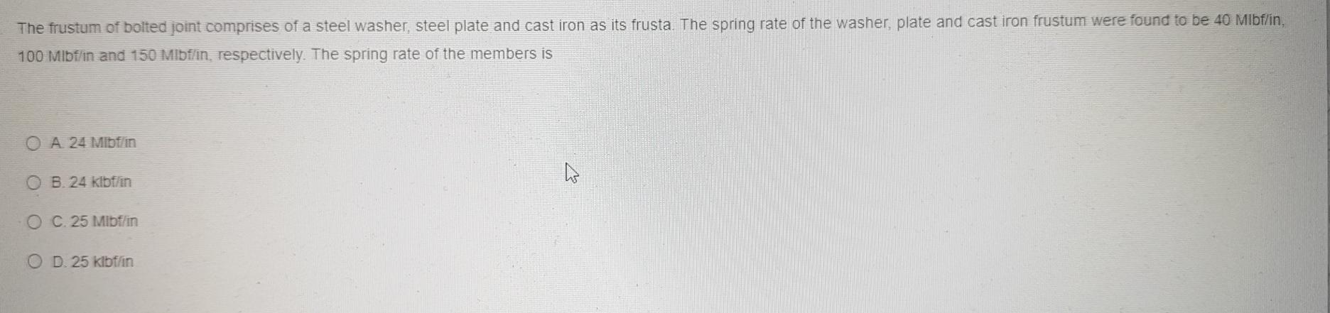 Solved The frustum of bolted joint comprises of a steel | Chegg.com