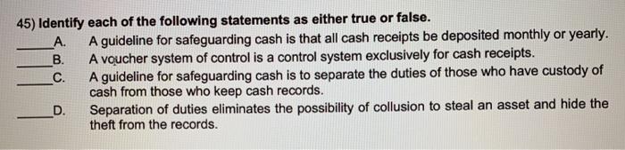 Solved 45) Identify each of the following statements as | Chegg.com