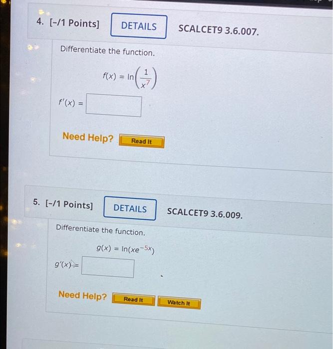Solved Differentiate the function. f(x)=ln(x71) f′(x)= /1 | Chegg.com