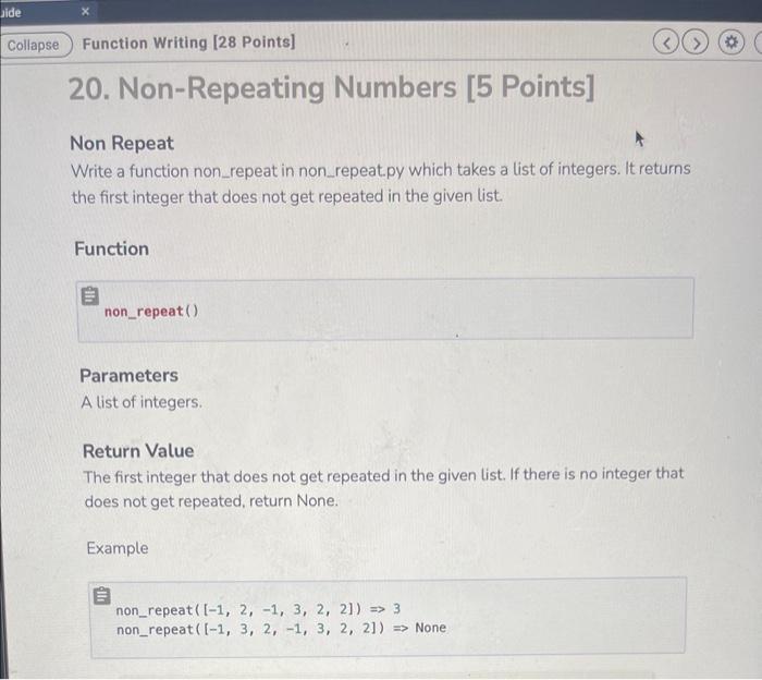 Solved Non Repeat Write a function non_repeat in | Chegg.com