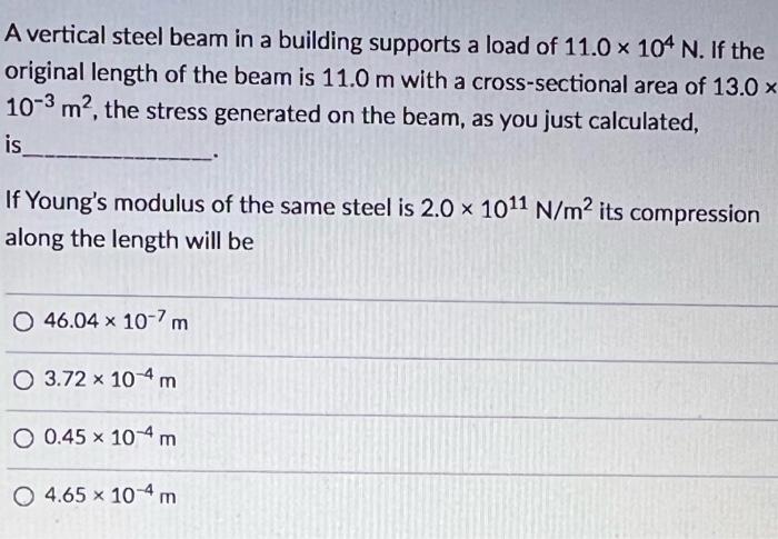Solved A vertical steel beam in a building supports a load | Chegg.com