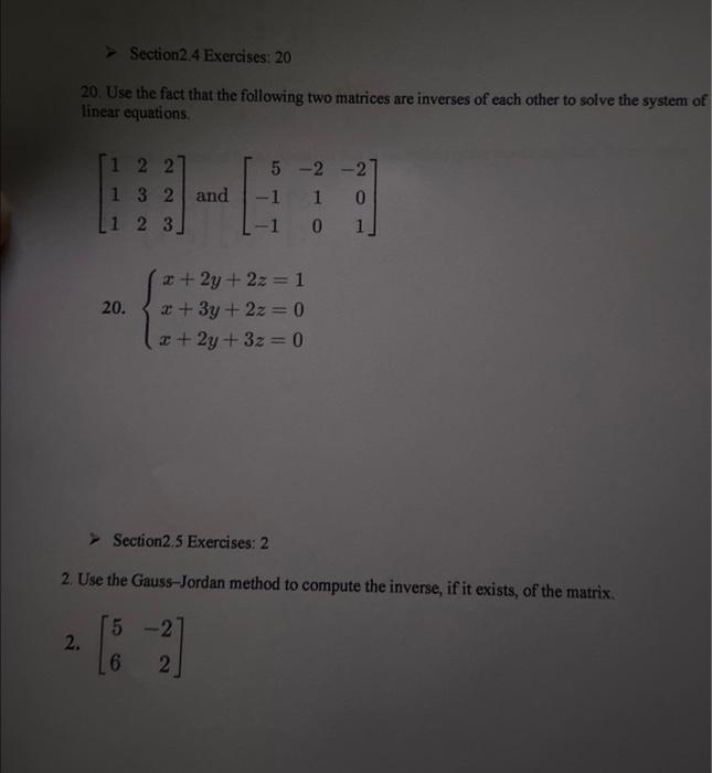 Solved 20. Use the fact that the following two matrices are | Chegg.com