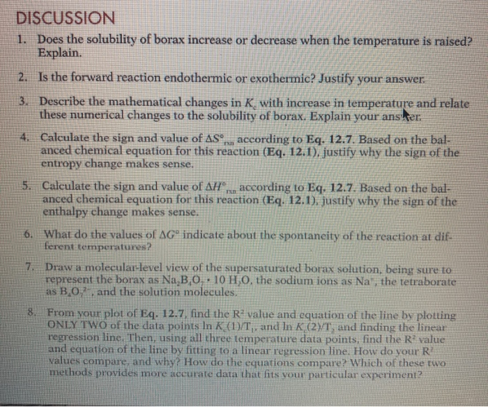 Solved DISCUSSION 1. Does the solubility of borax increase | Chegg.com