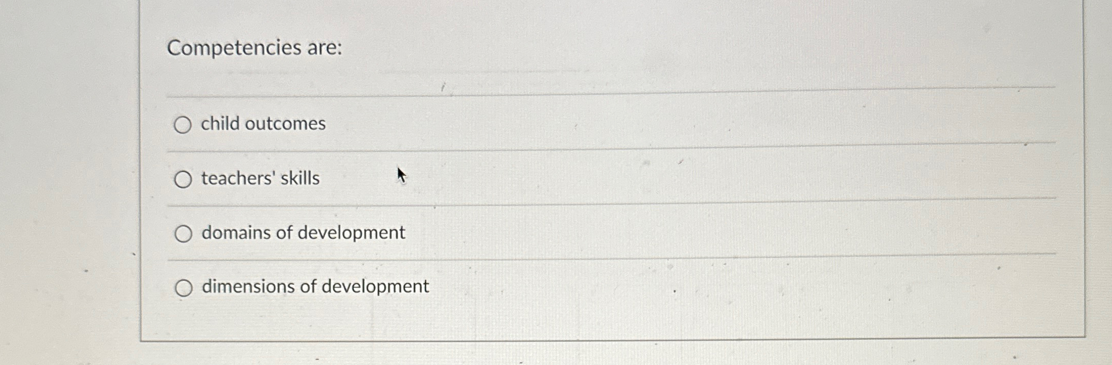 Solved Competencies are:child outcomesteachers' | Chegg.com