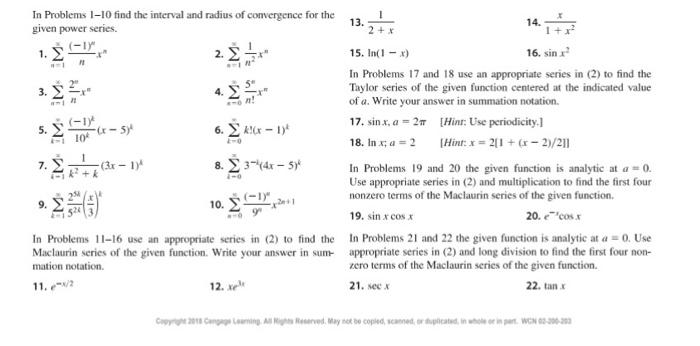 Solved In Problems 1-10 find the interval and radius of | Chegg.com