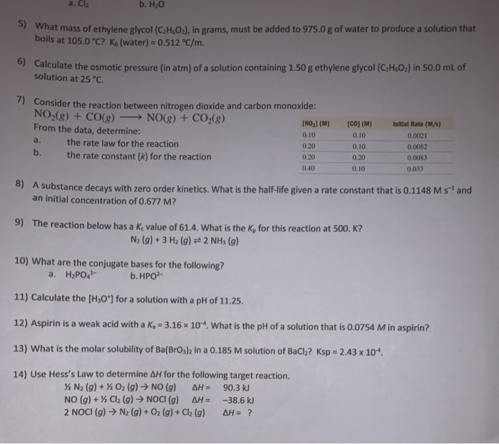 Solved a. Ch b. H20 What mass of ethylene glycol (CH,02), in | Chegg.com