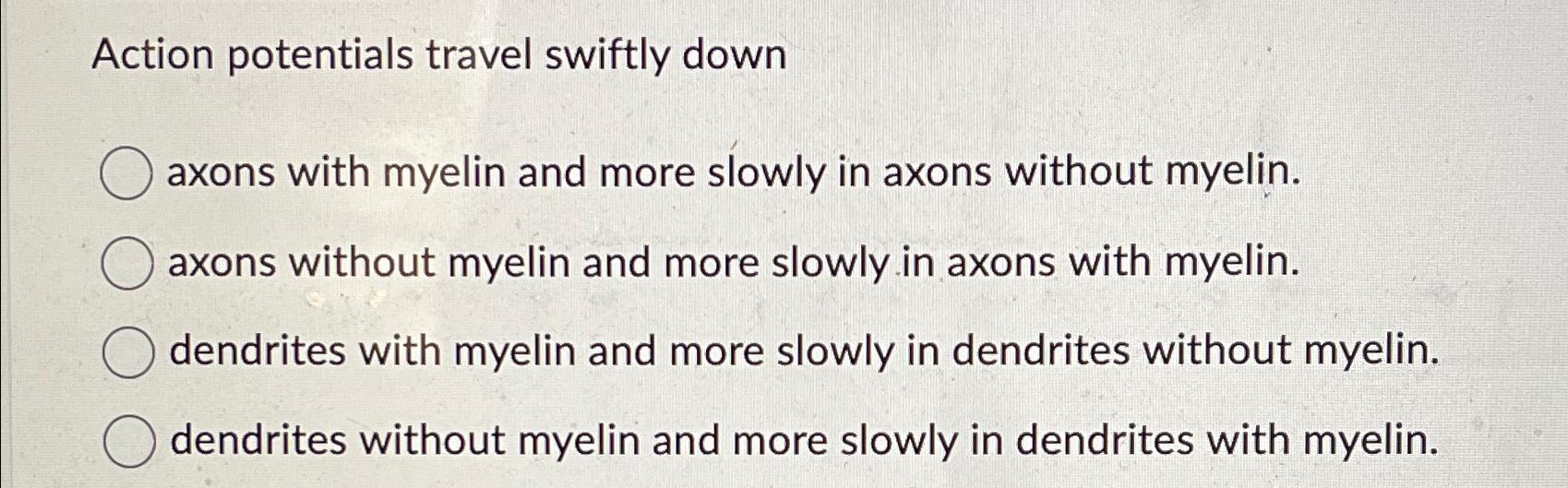 Solved Action potentials travel swiftly downaxons with | Chegg.com