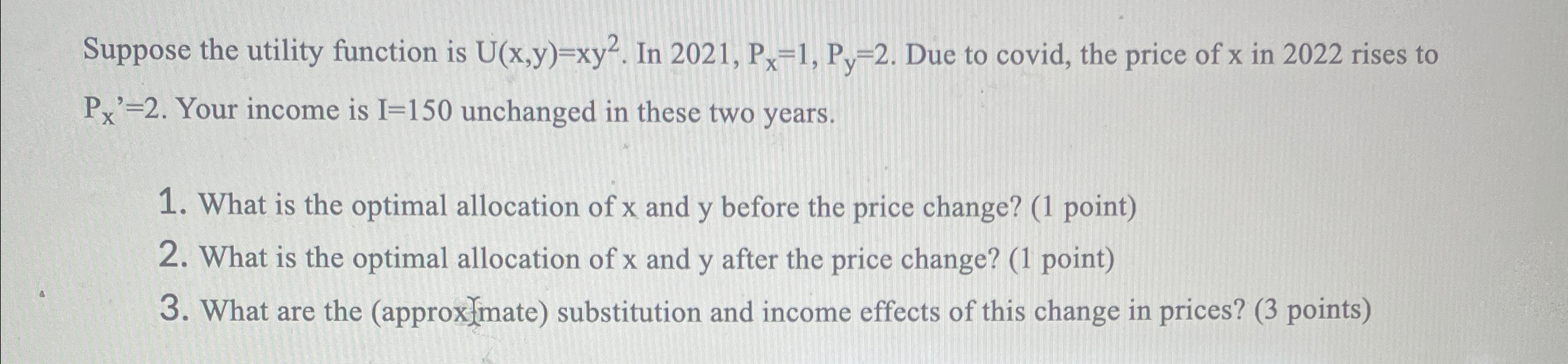 Solved Suppose the utility function is U(x,y)=xy. ﻿In | Chegg.com