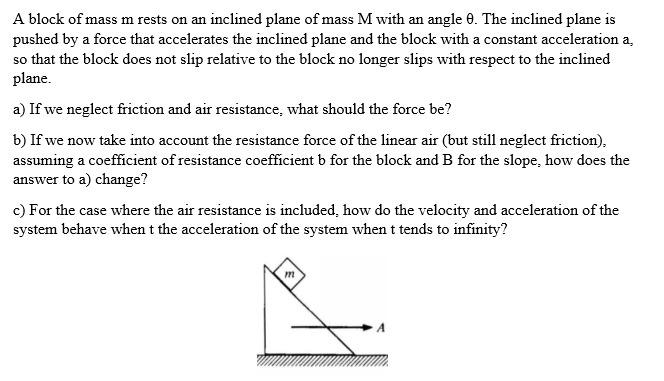 Solved A block of mass m rests on an inclined plane of mass | Chegg.com