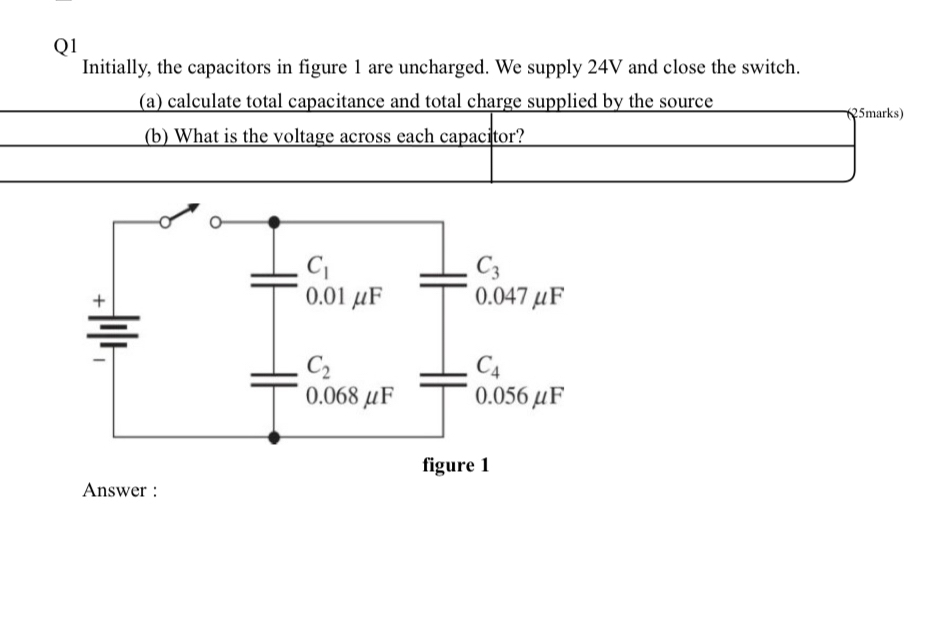 Solved Q1Initially, the capacitors in figure 1 ﻿are | Chegg.com