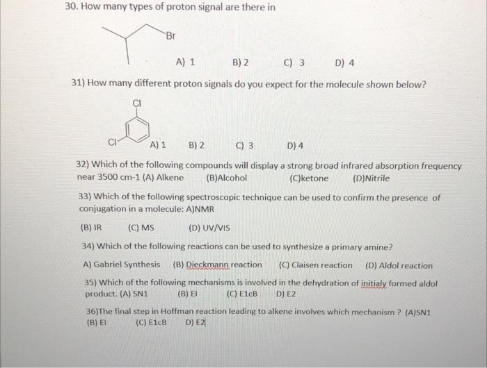 Solved 30. How many types of proton signal are there in A) 1 | Chegg.com