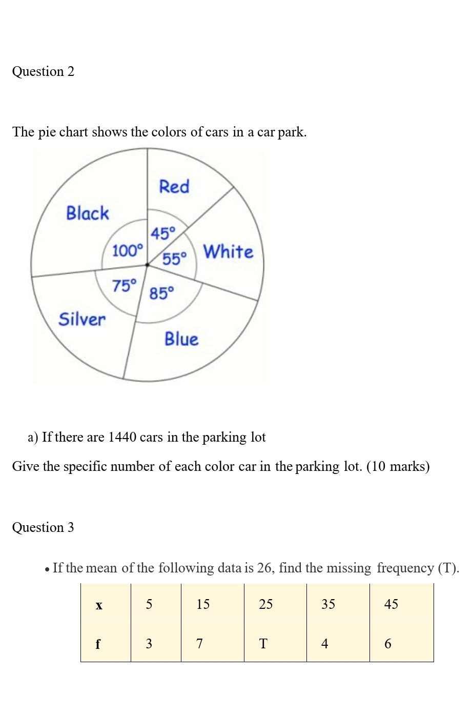 Solved Question 2The pie chart shows the colors of cars in a | Chegg.com