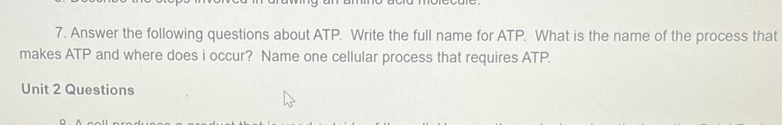 Solved Answer the following questions about ATP. Write the | Chegg.com