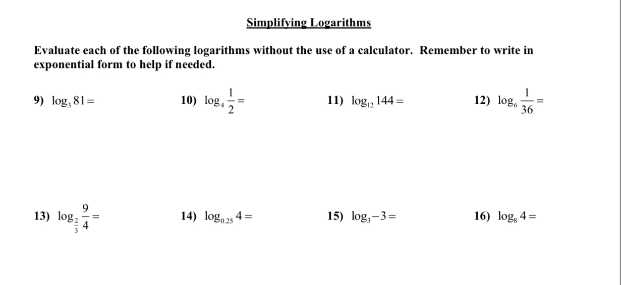 Solved Simplifying LogarithmsEvaluate each of the following | Chegg.com