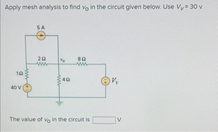 Solved Apply mesh analysis to find v0 in the circuit given | Chegg.com