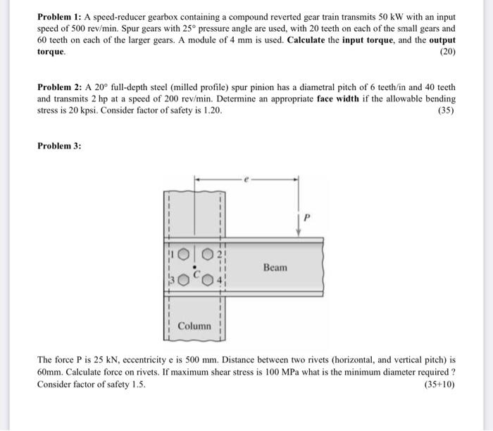 Solved Problem 1: A speed-reducer gearbox containing a | Chegg.com