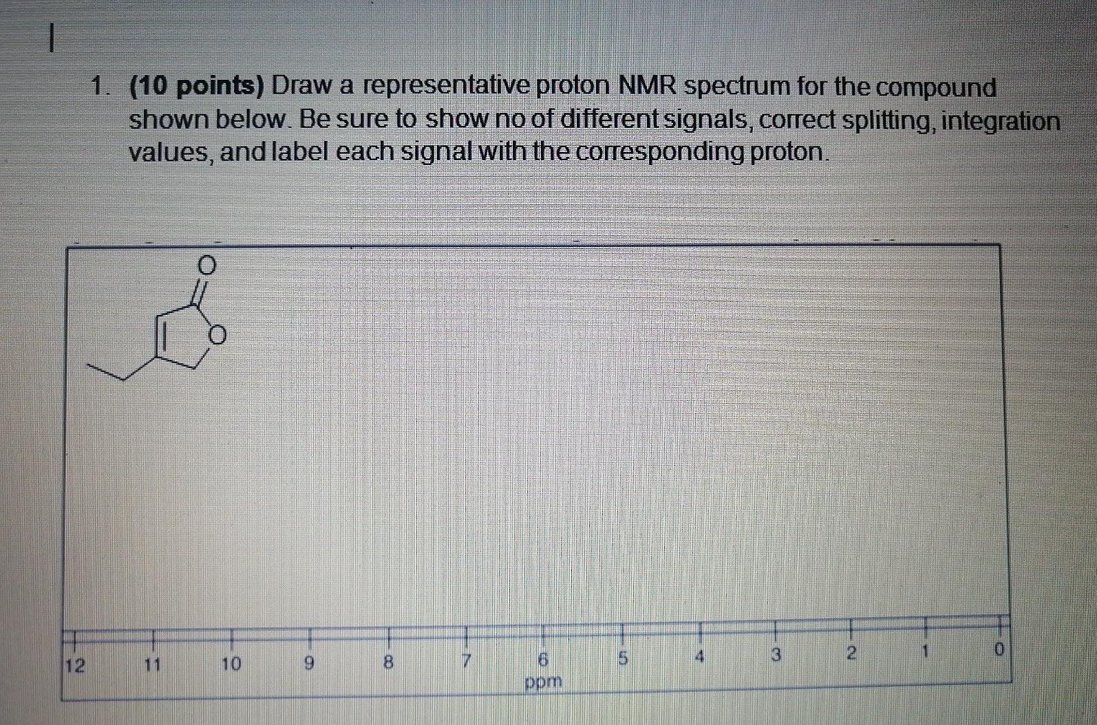 Solved 1. (10 points) Draw a representative proton NMR | Chegg.com