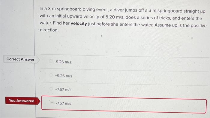 Solved In a 3−m springboard diving event, a diver jumps off | Chegg.com