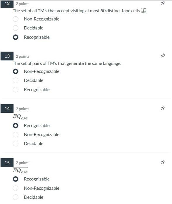 Solved 2 points EQDFA Non-Recognizable Decidable | Chegg.com