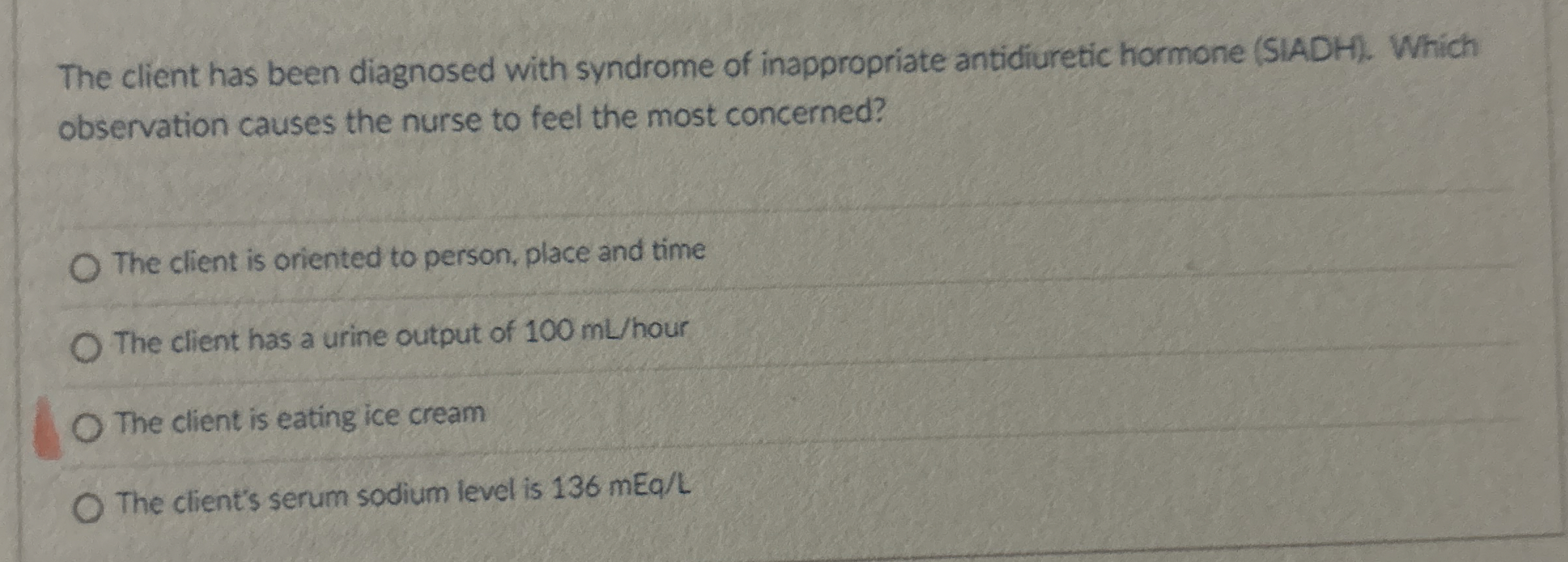 Solved The client has been diagnosed with syndrome of | Chegg.com