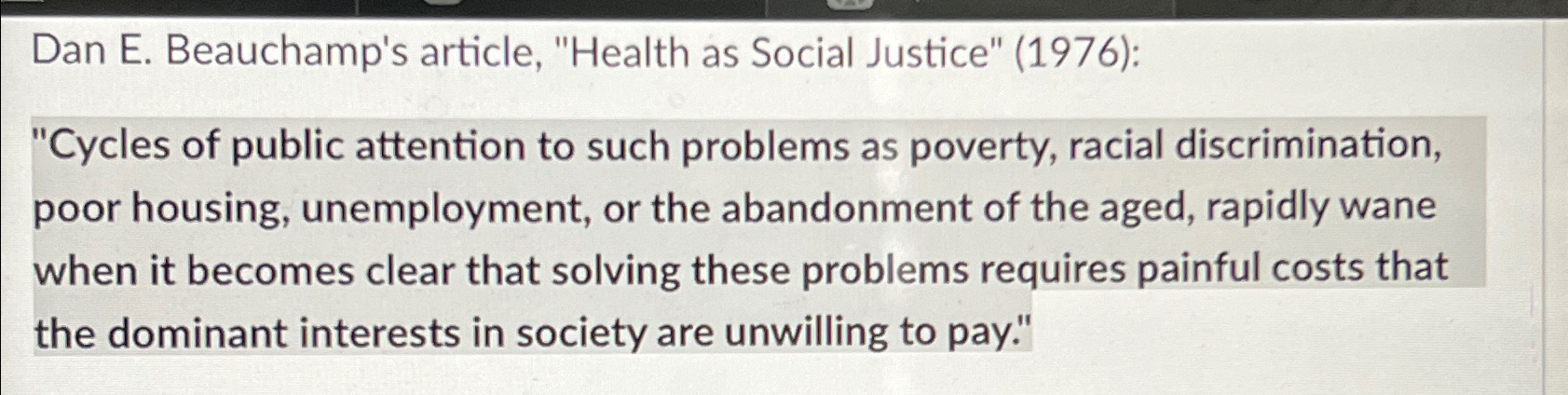 Solved Dan E. ﻿Beauchamp's article, "Health as Social | Chegg.com