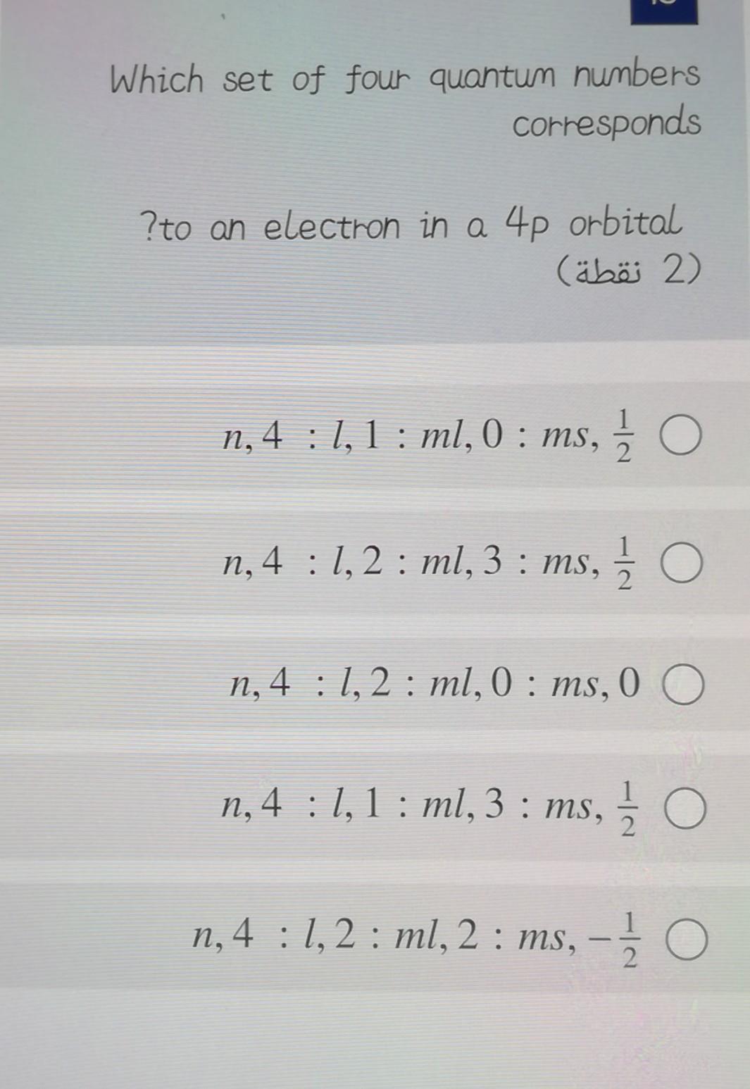 Solved Which set of four quantum numbers corresponds ?to an | Chegg.com