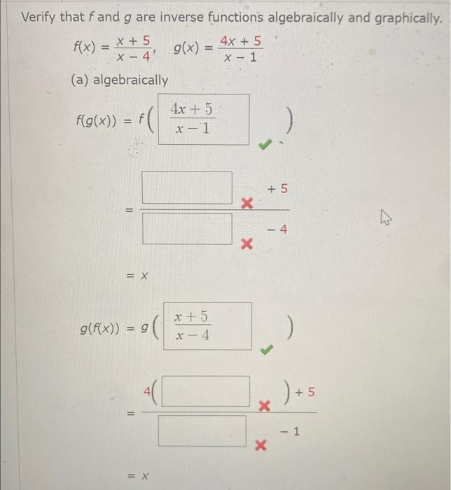 Solved Verify that f and g are inverse functions | Chegg.com