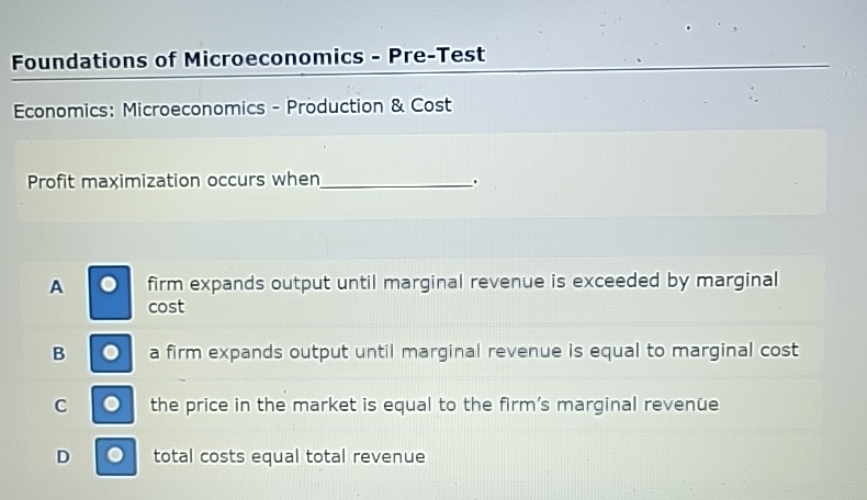 Solved Foundations of Microeconomics - ﻿Pre-TestEconomics: | Chegg.com