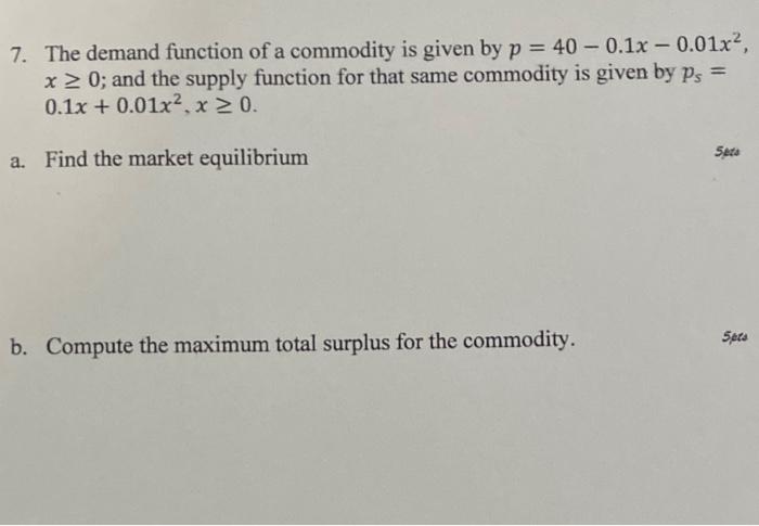 Solved 7. The demand function of a commodity is given by | Chegg.com