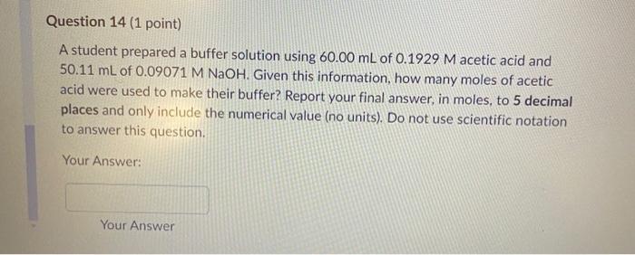 Solved A student prepared a buffer solution using 60.00 mL | Chegg.com