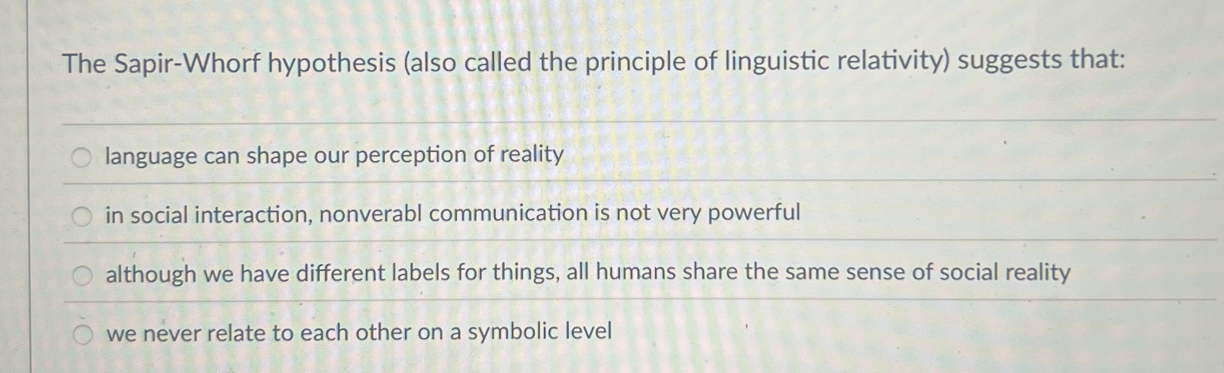 Solved The Sapir-Whorf hypothesis (also called the principle | Chegg.com