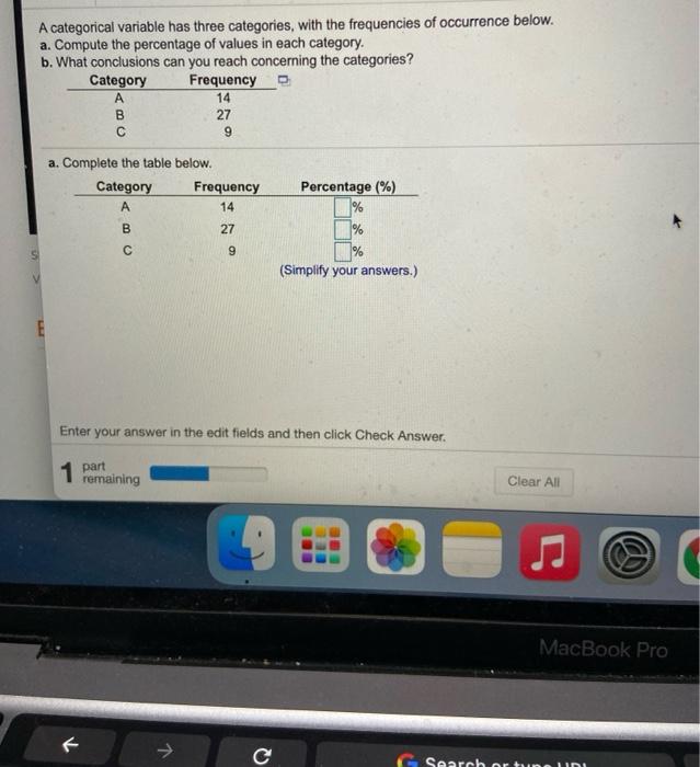 Solved A categorical variable has three categories, with the | Chegg.com