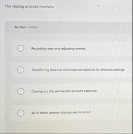 Solved The closing process involves:Multiple ChoiceRecording | Chegg.com