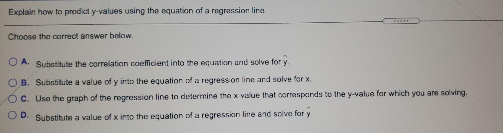 Solved Explain how to predict y-values using the equation of | Chegg.com