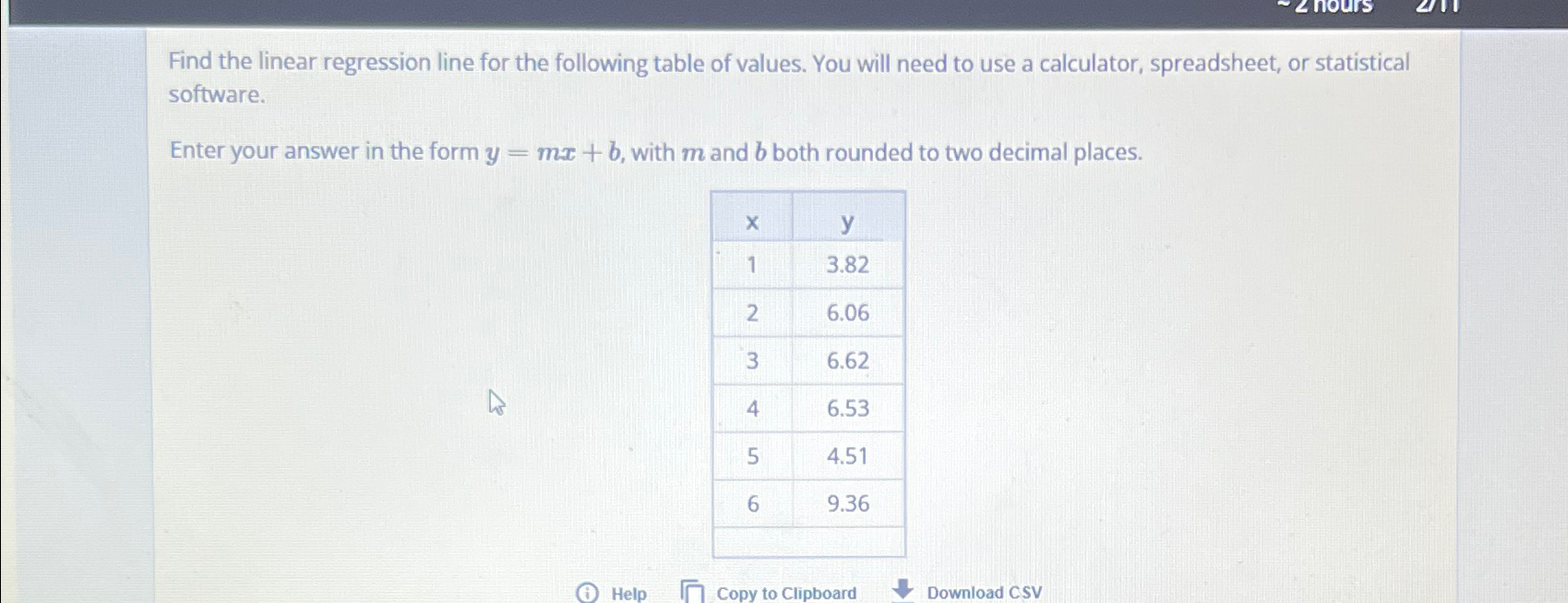 Solved Find the linear regression line for the following | Chegg.com