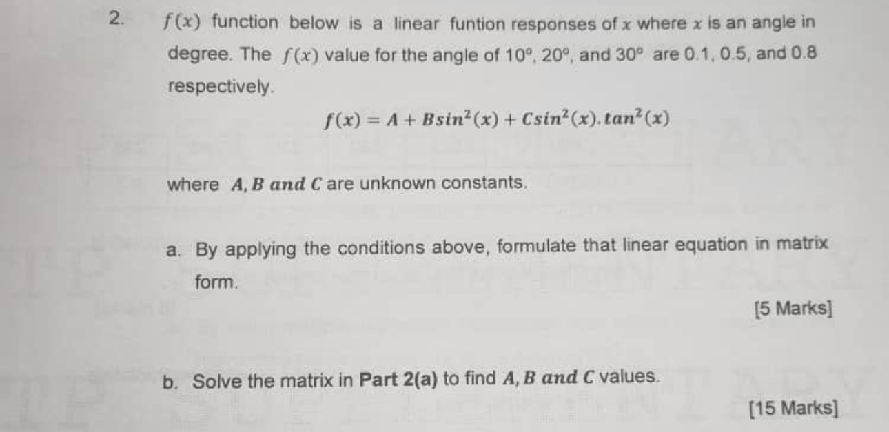 Solved f(x) ﻿function below is a linear funtion responses of | Chegg.com