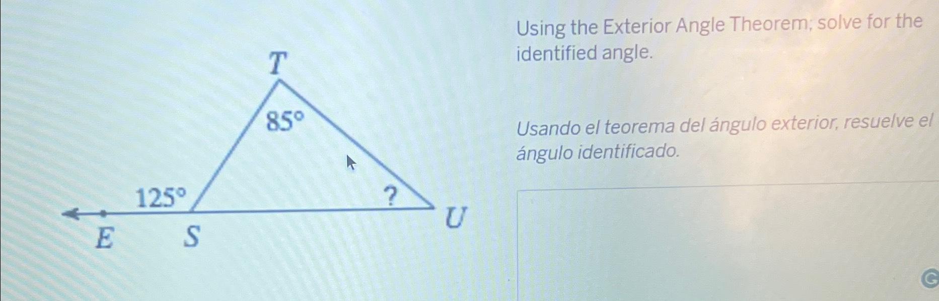 Solved Using the Exterior Angle Theorem; solve for the | Chegg.com