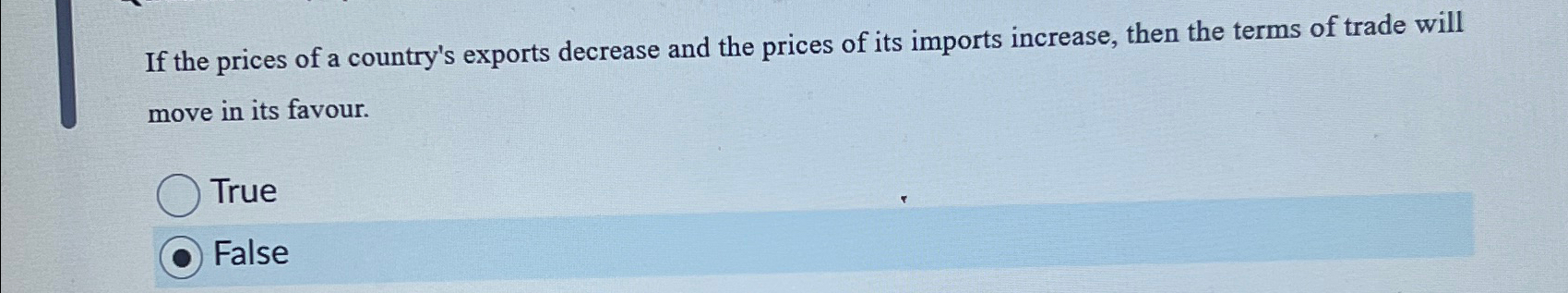 Solved If the prices of a country's exports decrease and the | Chegg.com