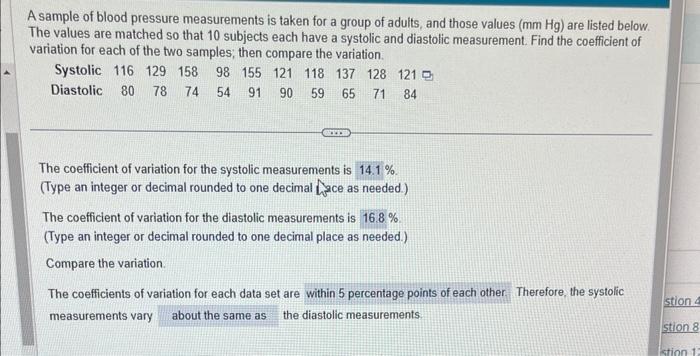 Solved A sample of blood pressure measurements is taken for | Chegg.com Solved A sample of blood pressure measurements is taken for | Chegg.com
