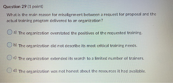 Solved Question 29 (1 point) What is the main reason for | Chegg.com
