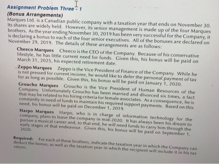 Solved Assignment Problem Three : 1 (Bonus Arrangements) | Chegg.com