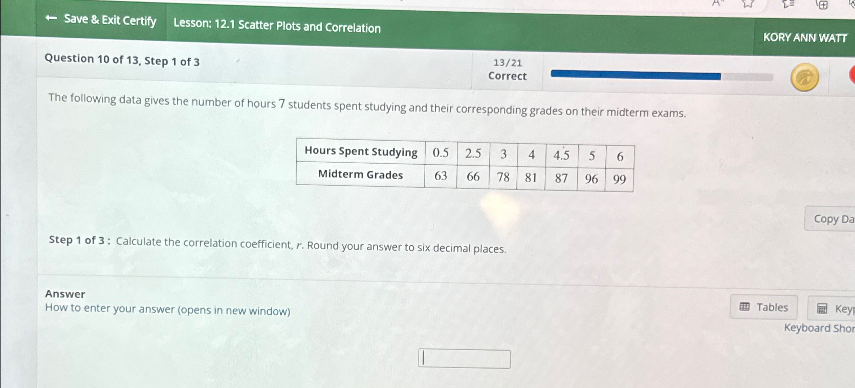 Solved Save & Exit CertifyLesson: 12.1 ﻿Scatter Plots and | Chegg.com