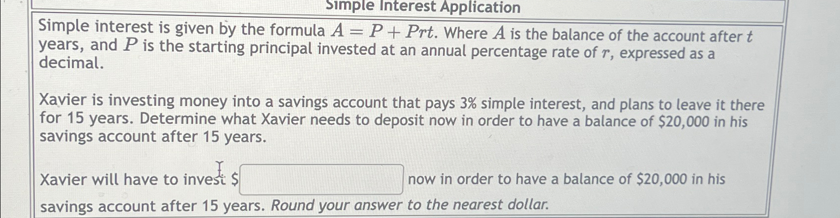 Solved Simple Interest ApplicationSimple interest is given | Chegg.com