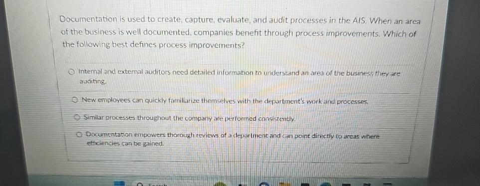 Solved Documentation is used to create, capture, evaluate, | Chegg.com