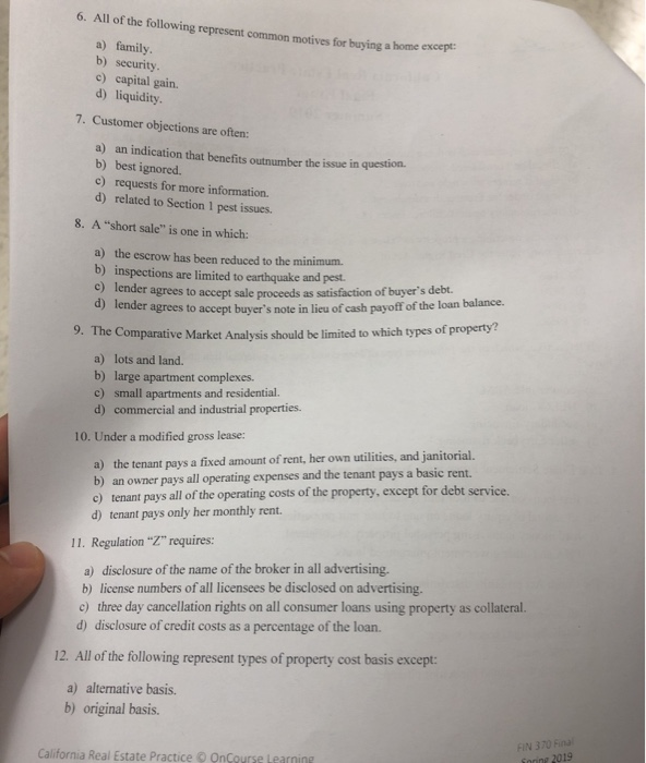 Solved 6. All of the following represent common motives for | Chegg.com