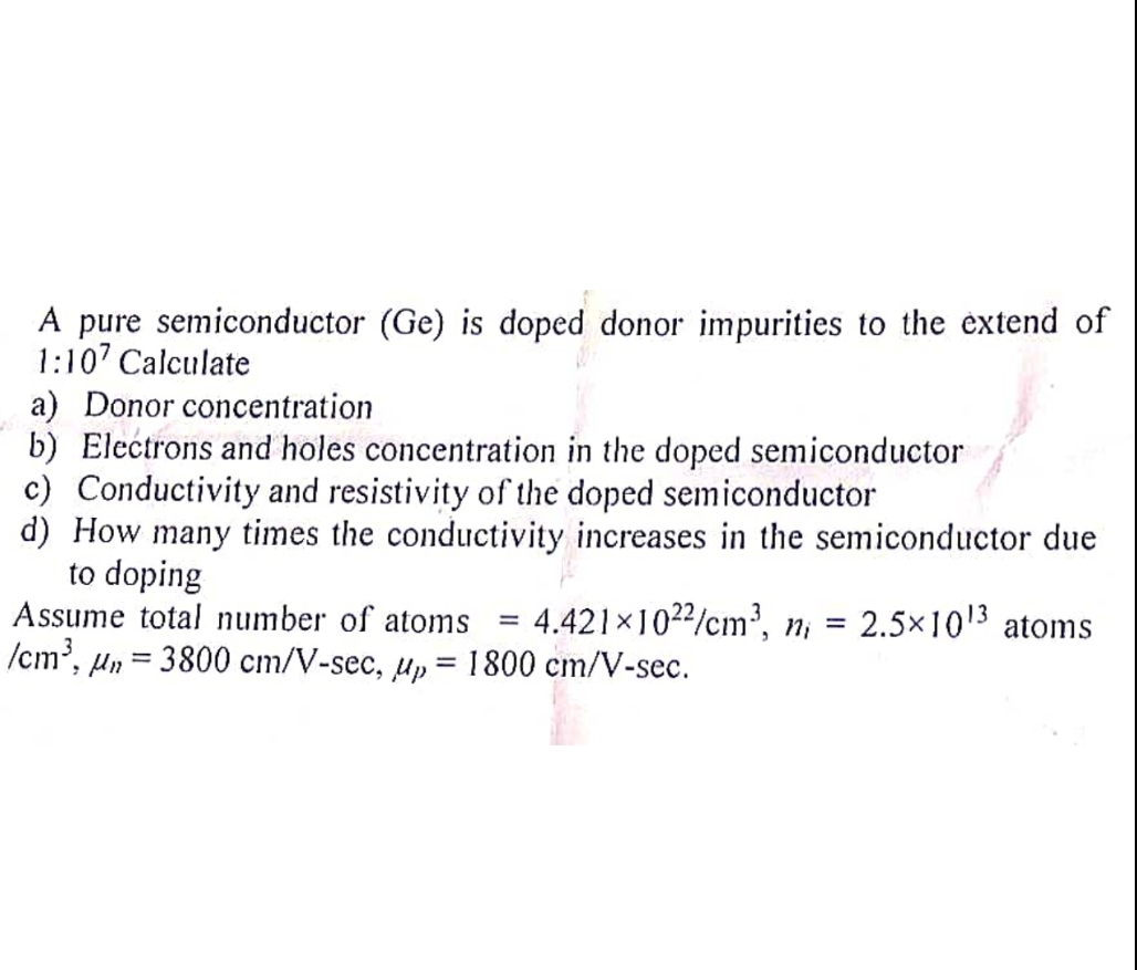 Solved A pure semiconductor (Ge) ﻿is doped donor impurities | Chegg.com