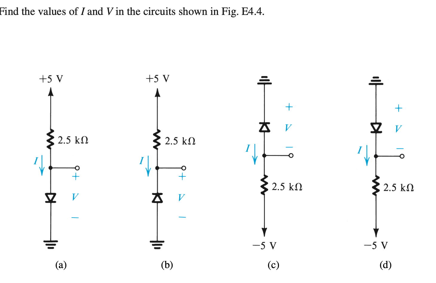 Solved Find the values of I and V ﻿in the circuits shown in | Chegg.com